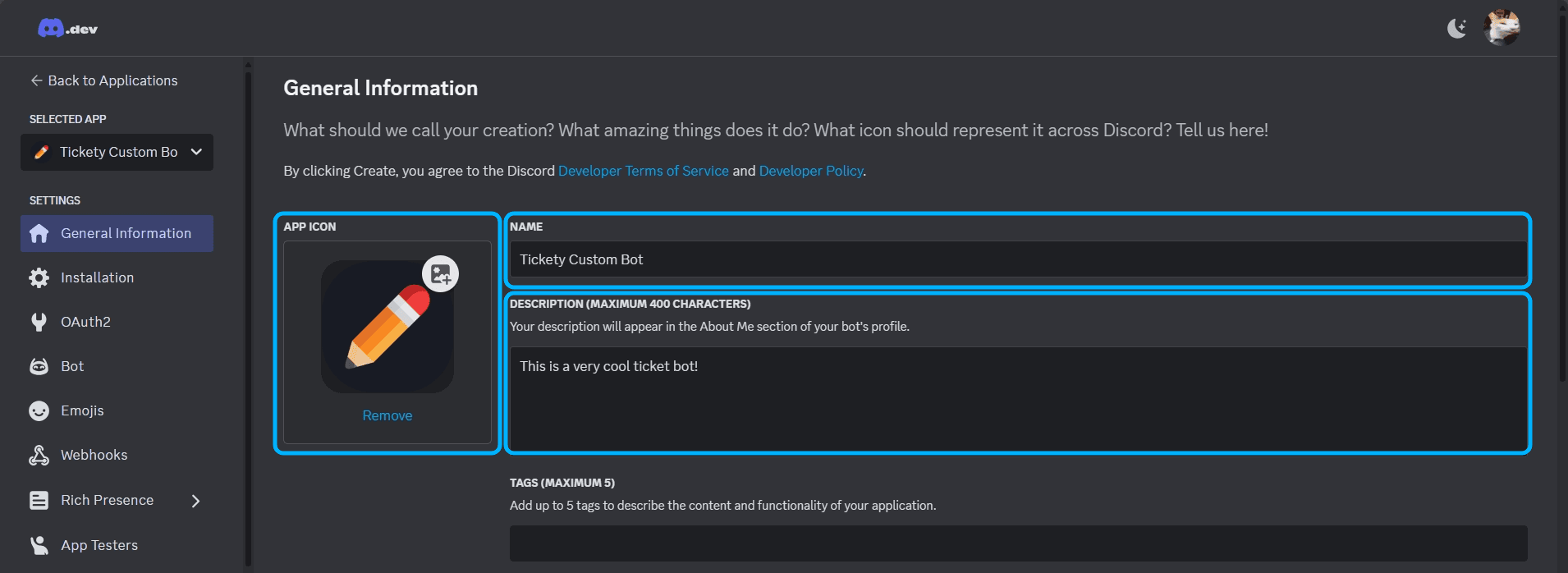 Tickety Documentation | Setting up your Custom Bot
