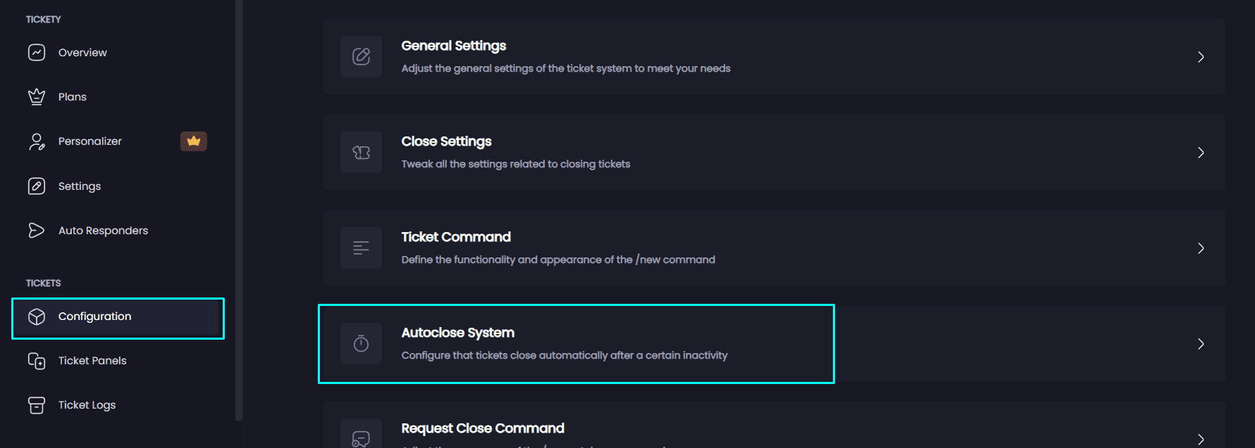 Tickety Documentation | Autoclose Ticket Settings