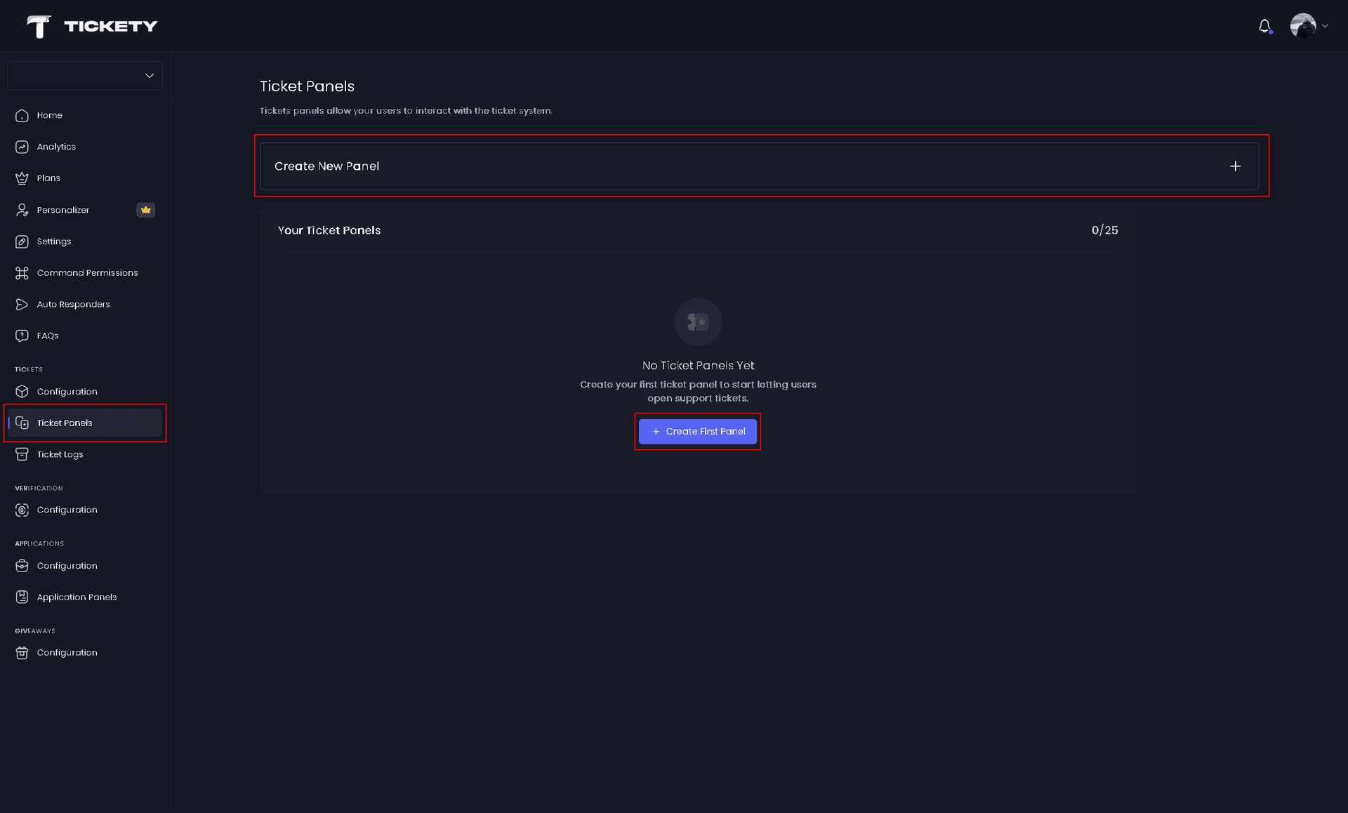 Ticket Panel Configuration