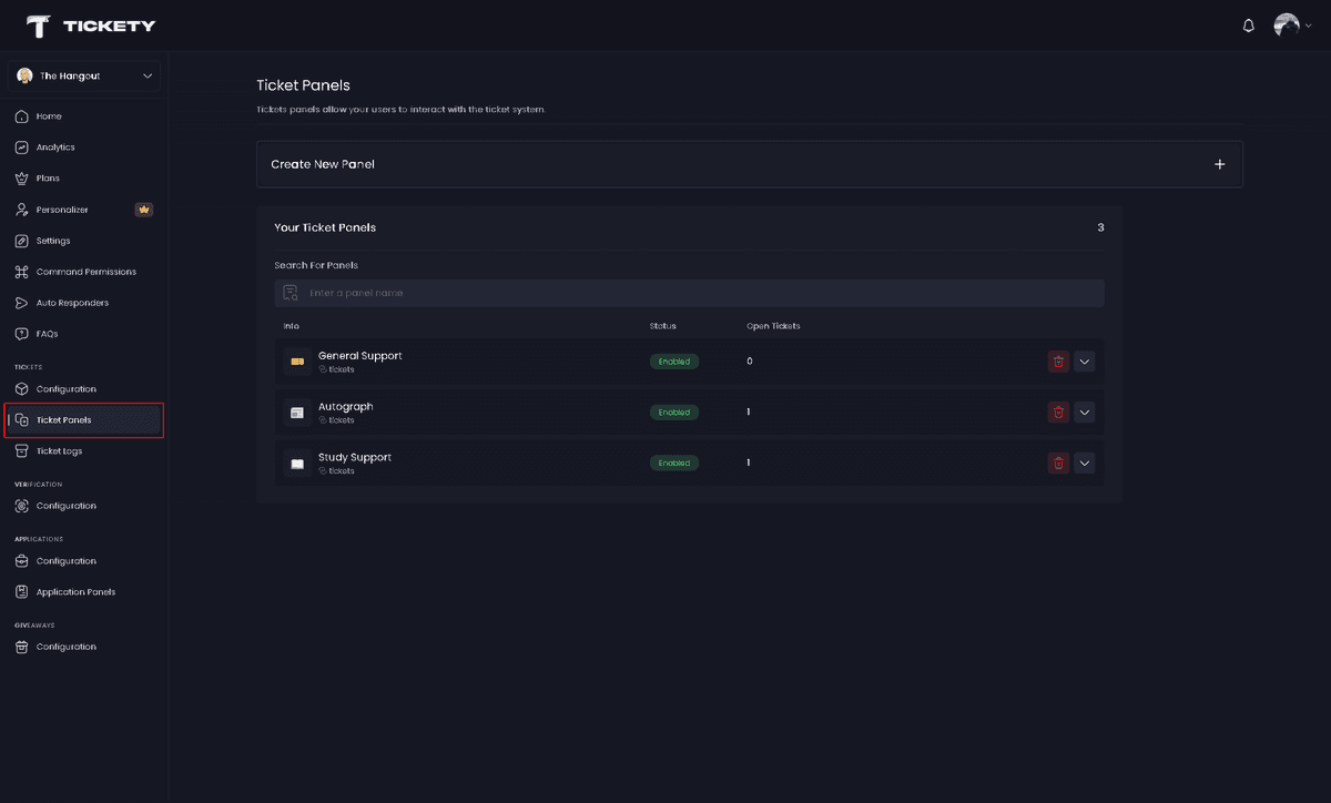 Ticket Panel Configuration